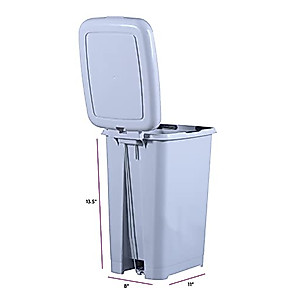 Superio Slim Step On Pedal Plastic Trash Can, Waste Bin for Under Desk, Office, Bedroom, Bathroom, Kitchen (2.5 gal) (White Smoke)