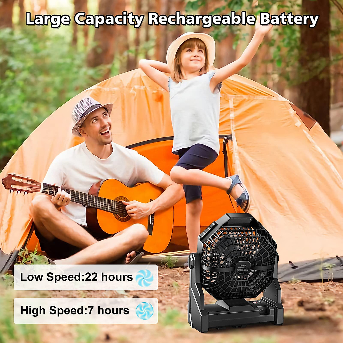 Camping Fan, Portable Camping Fan Rechargeable, Battery Powered Fan Work as Power Bank, Small Ceiling Fan with Lights & 270° Auto Rotation, USB Desk Fan for Camping Outdoor Travel RV Fishing