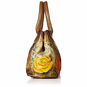 Anna by Anuschka Women’s Hand Painted Genuine Leather Small Convertible Tote - Floral Paradise Tan