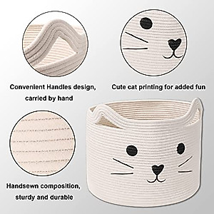 Large Woven Cotton Rope Basket with Handle, Ideal for Storage and Organization for kids toys,Towels, Clothes, blanket,Gifts. Pet Basket for Cat & Dog，Laundry Blanket Basket