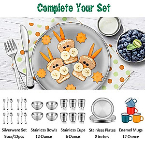 E-far Stainless Steel Plates Set of 4, 8-inch Metal Dinner Plates for Kids Toddlers, Great for Self-feeding/Picnic/Outdoor Camping, Healthy & Non-toxic, Shatterproof & Dishwasher Safe