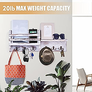 ZSHY.T.SUN Key Holder for Wall - 22.8" x 8.6" x 3.7"Wall Mounted Mail Organizer Wooden Decorative for Coats,Keys with 6 Double Key Hooks for Entryway, Hallway, Kitchen, Living Room,(Light Brown)