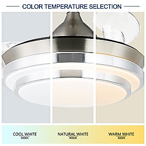 FebFurniture 36" Retractable Ceiling Fan with Lights, Modern Ceiling Fan with Retractable Blades, Silent Motor, 3 Light Color Change, Brushed Nickel
