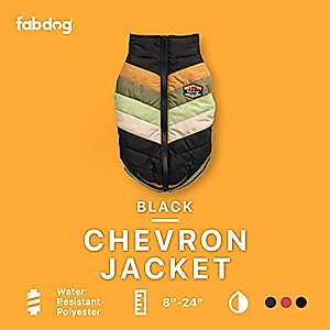 fabdog Dog Puffer Jacket - Chevron Dog Coats for All Breeds - Comfy & Durable Dog Jackets with Personality - Ideal Gifts - Clothes Fit Necks 12"| Black