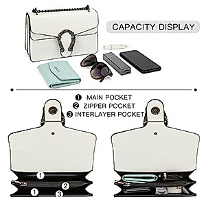 GLOD JORLEE Women's Stylish Chain Strap Crossbody Shoulder Bags - Classic Stone Crocodile Pattern Leather Square Flap Handbag (White)