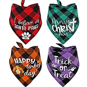 Halloween Thanksgiving Christmas Dog Plaid Bandana Triangle Bib Set Scarf Accessories Holiday for Pet Dogs Cats