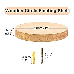 Z metnal Small Natural Wooden Shelves, Mini Floating Circle Display Ledge Shelf for Collection Action Figures, Decor Round Corner Wall Shelf, Wall Mounted, 8 inch, 2 Pack