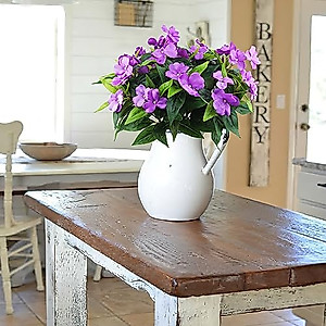 FAICOIA 2 Pcs Artificial Impatiens Flowers Bouquet Faux Impatiens Bushes Purple Silk Flowers Greenery Artificial Impatiens for Outdoors Patio Lawn Garden Balcony Pot Hanging Basket Porch Decoration