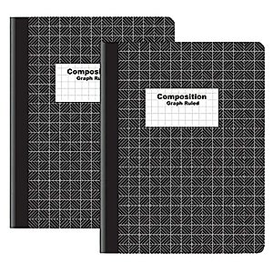 1InTheOffice Graph Composition Notebook, 9.75" x 7.5" Graph Paper Notebook, Black "2 Pack"