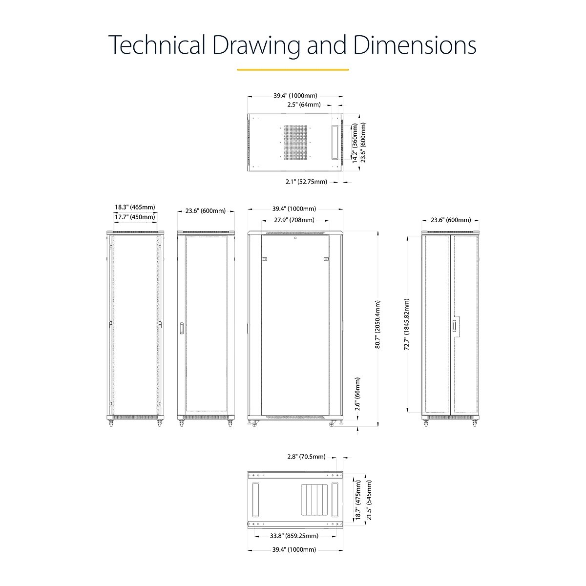 StarTech.com 4-Post 42U Server Rack Cabinet, 19" Data Rack Cabinet for IT Equipment Mount, Full Size Network Cabinet Storage