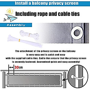 YangAera Balcony Privacy Screen Cover with Cable Ties & Ropes Weather-Resistant Waterproof Cover Screen Shield for Apartment Porch Outdoor Backyard Patio (Size: 3x14.8ft)-Stone Pattern
