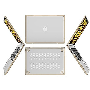 Batianda Ultimate Protection Case for M3 MacBook Air 15 inch 2024 A3114 2023 Model M2 A2941 Matte Carbon Fiber Edges Shockproof Anti-Scratch and Anti-Fingerprint with Keyboard Cover Protector, Khaki