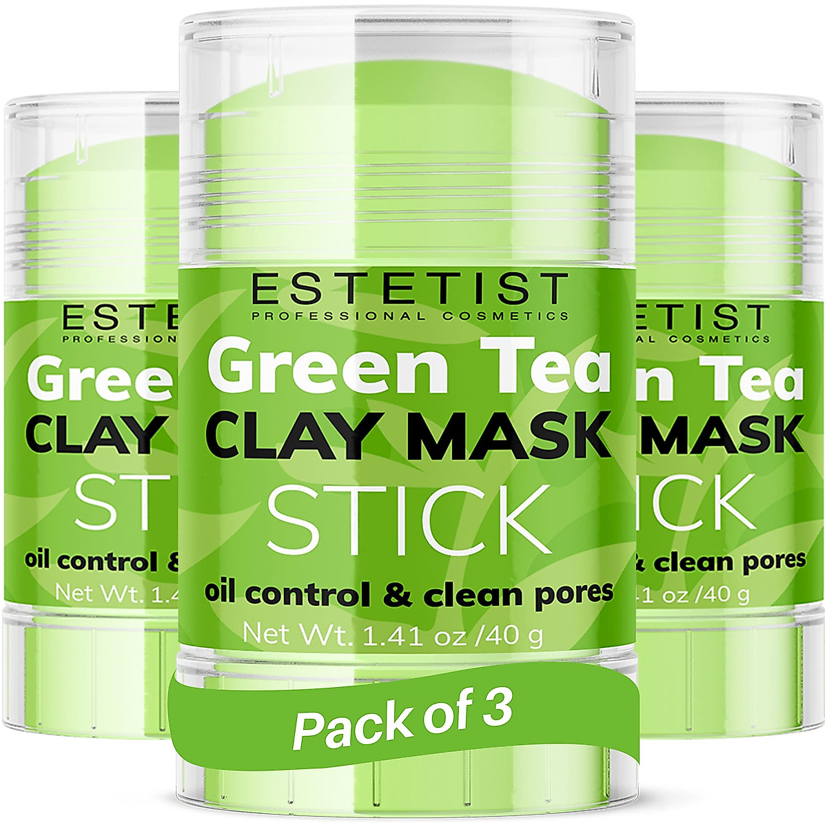 ESTETIST Green Tea Clay Mask Stick Set Purifying Face Mask Replenishing Moisture Deep Pore Cleanser Blackhead Remover Oil Control Skin Detoxifying Anti-Acne Treatment for All Skin Types Pack of 3