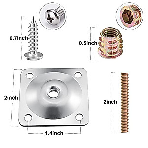 Leg Mounting Plates, 4 Sets Furniture Leg Attachment Plates, 5/16"(M8) Industrial Grade Flat Mounting T-Plates with Hanger Bolts, Screws, Strengthen Weak Furniture Repair Damaged Sofa Couch Seat