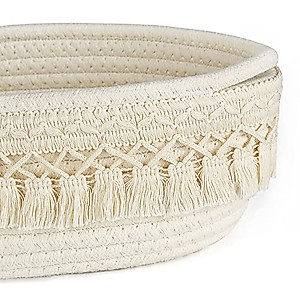 Dahey Woven Basket Macrame Storage Basket for Toilet Tank Top Boho Decor Toilet Paper Basket for Bathroom Organizing, Toilet Tank Tray for Counter Table Bedroom Living Room Nursery, White
