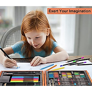 POPYOLA Art Supplies 94 Piece Wooden Paint Set for Painting, Sketching, Coloring Creative Portable Art Kit with Colored Pencils, Oil Pastels, Watercolor Cakes Art Set for Teens, Adults (Brown)