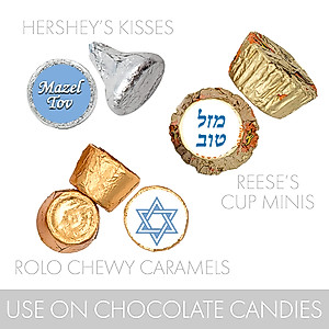 Blue Bar Mitzvah Mazel Tov Candy Favor Labels - 180 Stickers
