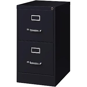 Pemberly Row 22" Deep 2-Drawer Classic Design Metal Letter Width Vertical File Cabinet, with Lock, Steel Ball-Bearings, Commercial Grade, for Business/Educational/Personal Office, in Black