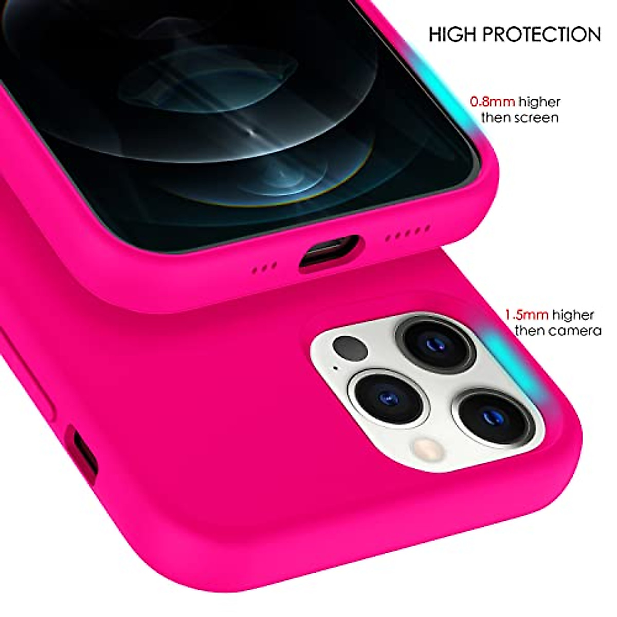 ZUSLAB Nano Silicone Case Compatible with Apple iPhone 12/ iPhone 12 Pro 2020, Liquid Silicone Rubber Shockproof Soft Full Protection Cover - Neon Pink