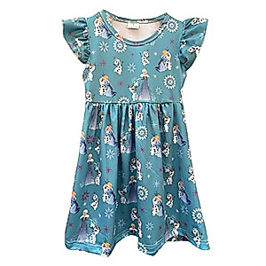 Adorable Little Kid Girls Princess Collection Dress, Fit for 2-7 Years Toddler Girls, Crew Neck Collar, Flutter Sleeves, Knee Length Blue-Green/Medium