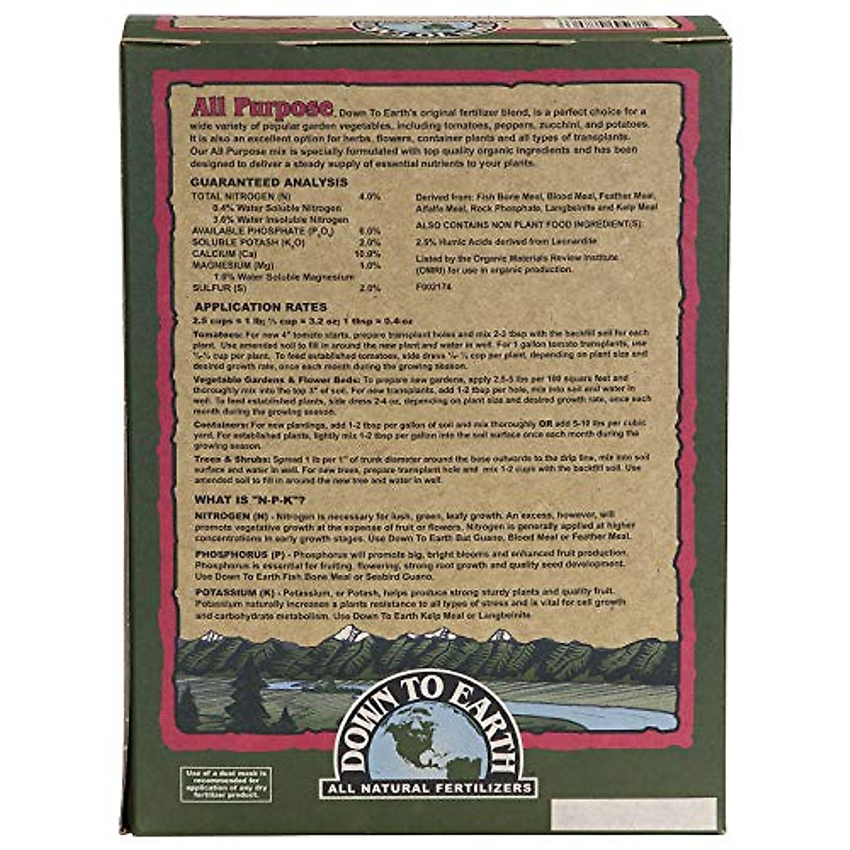 Down to Earth Organic All Purpose Fertilizer Mix 4-6-2, 5 lb