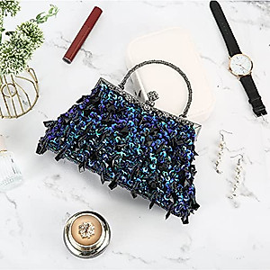 Tanpell Womens Sequins Clutch Bag Fashion Diamond Evening Handbag Bridal Purse for Wedding Party (Peacock Green)