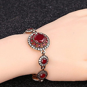 egztika Retro Turkey Jewelry Tibetan Bangle Bohemian Red Stone Gold Color Bracelet for Women Gift