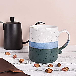 Bosmarlin Large Stoneware Coffee Mug, Big Tea Cup for Office and Home, 21 Oz, Dishwasher and Microwave Safe, 1 PCS (Dark Green)