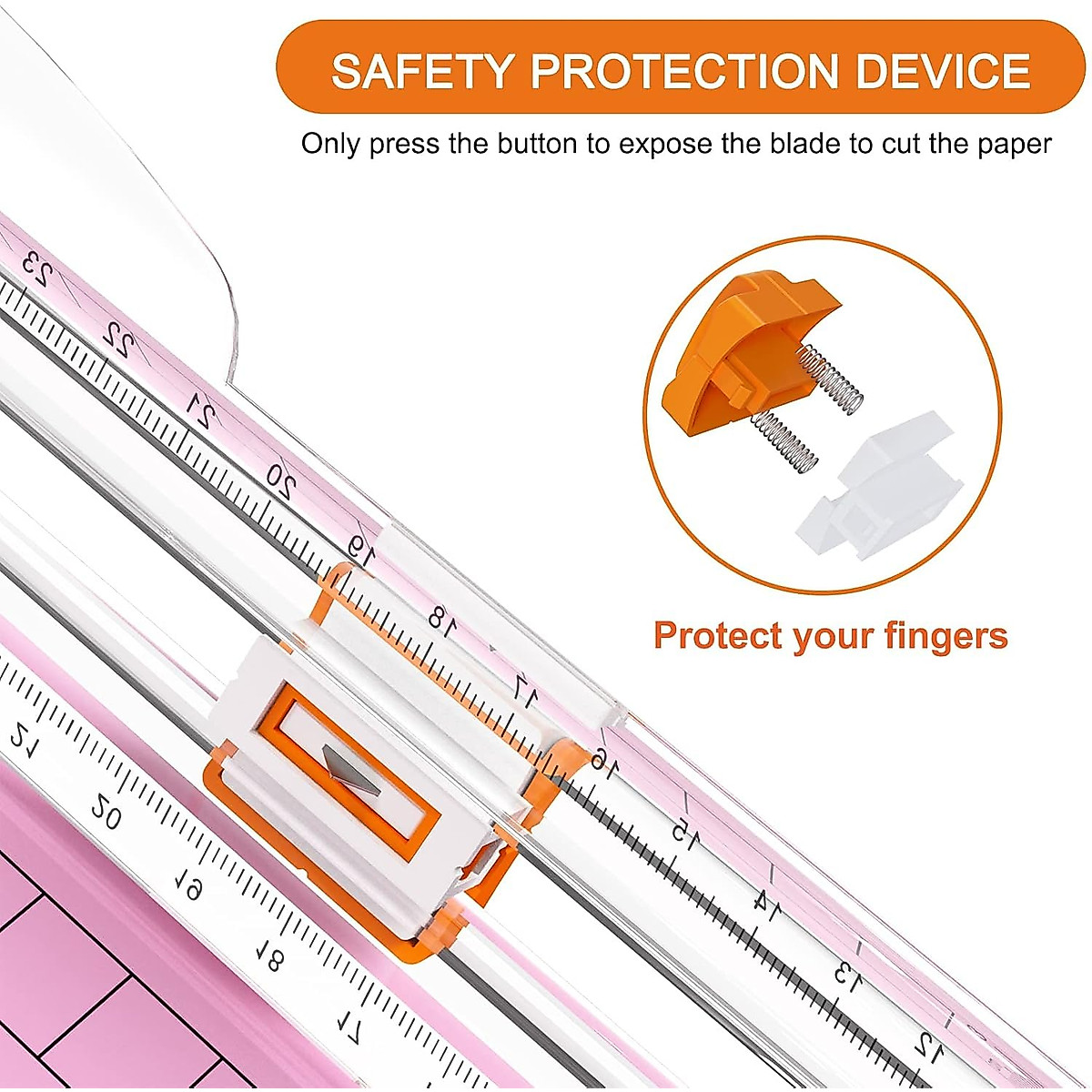 Paper Cutter 12 Inch Titanium Paper Trimmer Scrapbooking Tool with Automatic Security Safeguard and Side Ruler for A4, Craft Paper, Label, Photo and Cardstock (Pink)