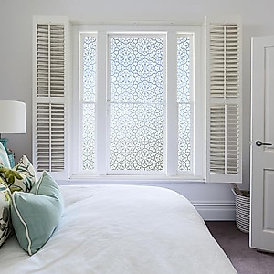 Coavas Window Privacy Film Static Cling, Non-Adhesive Removable Privacy Window Film, Frosted Glass UV Blocking Window Tint for Home, Office, Bathroom (White Lace 23.6 x 78.7 in)