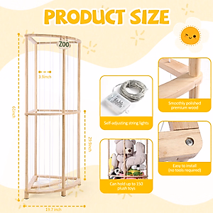 Essenhome Sector Design Extra-Large Wooden Stuffed Animal Zoo Storage, Corner-Friendly,Crafted from Premium Pine with 10m Light String, Ideal for Playroom/Nursery Corners,Perfect Kids' Birthday Gift!