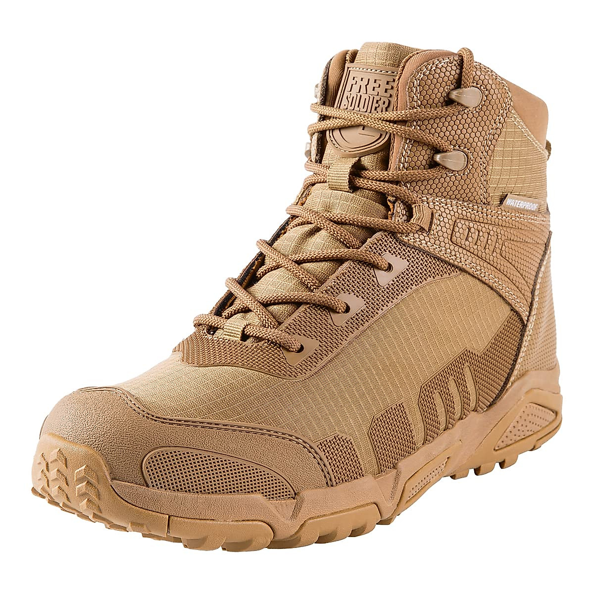 FREE SOLDIER Men's Waterproof Hiking Boots Lightweight Work Boots Military Tactical Boots Durable Combat Boots(Brown, 11 Wide US)