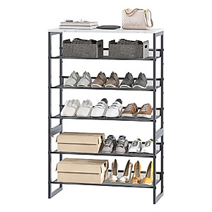Garden 4 you Shoe Rack 6 Tiers Shoe Storage Organizer,Large Capacity Storage Rack With White Faux Marble Tabletop,Adjustable Metal Shelf Stackable Shoe Shelf For Entryway Hallway Living Room Closet