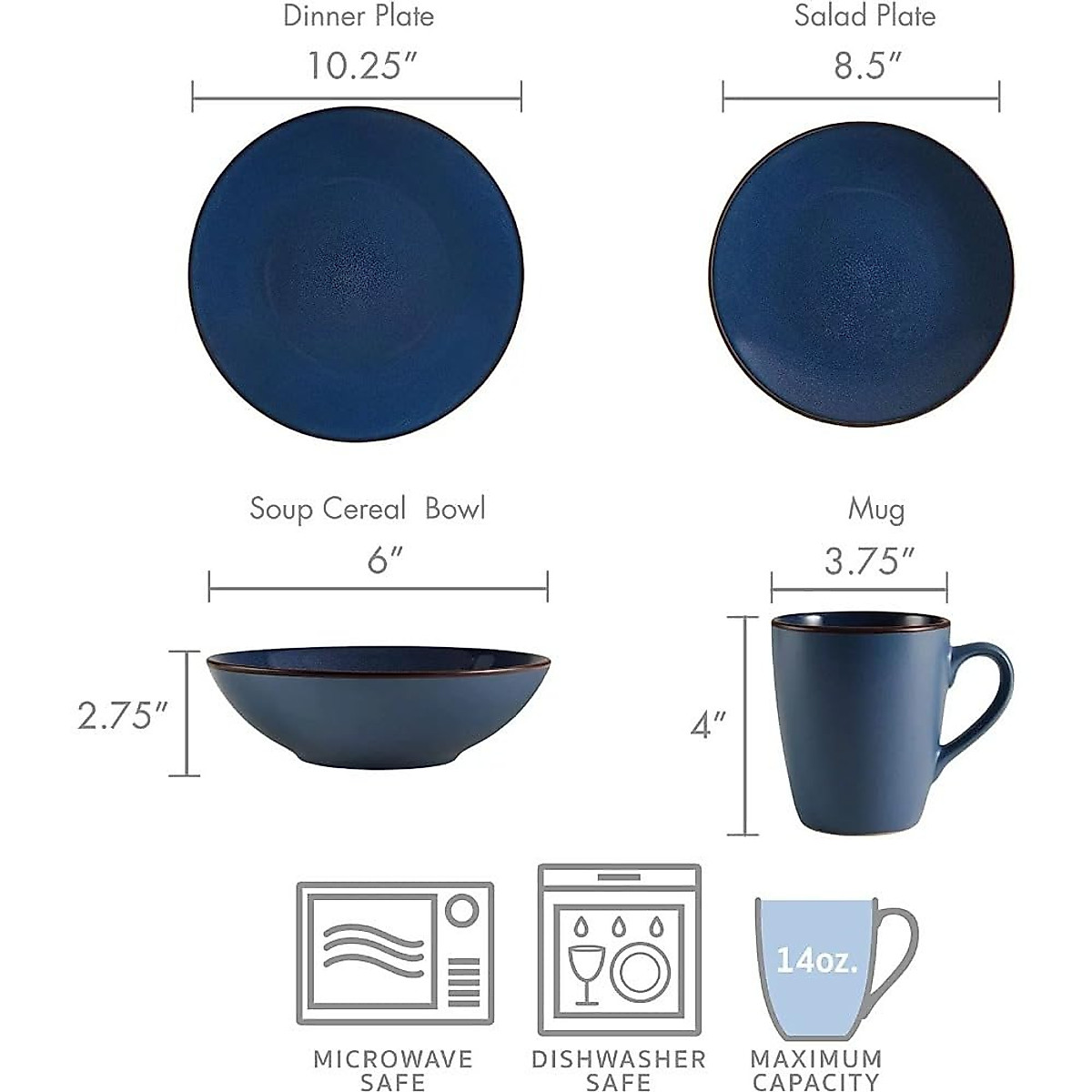 IHIPPO Stoneware Dinnerware Set 16-Piece Dinnerware Set Dinnerware Set Plates Sets for Home Dinner Set Dishes and Plate Set Blue Microwave Dishwasher Safe Stoneware Dinnerware Set for 4
