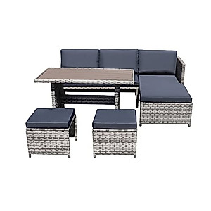 QUUL Outdoor PE Rattan Sofa Set of 5 Outdoor 3-Seater Sofa Design