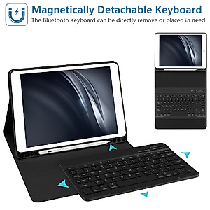 Keyboard Case for iPad 10.2" 9th Generation 2021/ 8th Gen 2020 Case for iPad 10.2 7th 2019, Wireless Bluetooth Keyboard for iPad Air 3 (3rd Gen)/iPad Pro 10.5"/iPad 10.2” Case with Pencil Holder