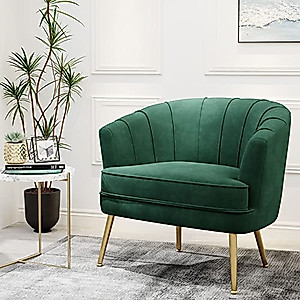Andeworld Velvet Accent Chair, Upholstered Modern Single Sofa Side Chair,Comfy Barrel Club Living Room Armchair with Golden Metal Legs for Bedroom Living Reading Room Office, Green