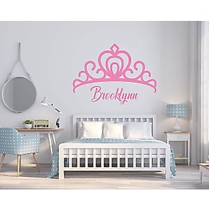 Personalized Name Vinyl Wall Decal with Princess Crown - Tiara Home Decor for Teen Girl's Bedroom, Nursery, or Playroom - Removable Sticker