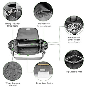 PHILORN Stroller Organizer Bag, Universal Stroller Organizer with Insulated Cup Holder, Grey Stroller Caddy Organizer with Detachable Shoulder Strap & Large Space