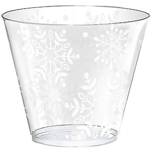 Plastic Tumblers - 9 oz (Pack of 40) - Sturdy, Reusable, and Unique Design - Perfect for Festive Gatherings, Parties & Events, Snowflake