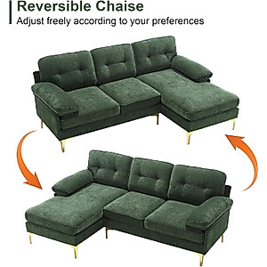 Tmsan 83.8" Small Convertible L Shaped Sofa Couch, Modern Chenille Sectional Sofa with Chaise Lounge, Comfy 3 Seater Couch for Living Room Bedroom Apartment Office Small Spaces
