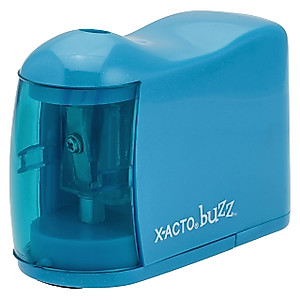 X-ACTO 2012685 Buzz Battery Pencil Sharpener, Assorted Colors, Safety Shut-off When Receptacle is Removed, Steel Razor Cutter, Color May Vary