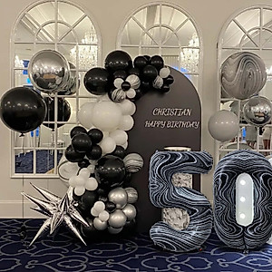 39 Balloon Number, 40 Inch Black Marble Foil Balloons Giant Jumbo Helium Number 39 Balloons for 39th Birthday Decorations Anniversary Events Boys Girls Party Decorations(Black Marble Agate)