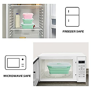 Wolecok Silicone Collapsible Food Storage Containers - Foldable Bento Lunch Boxes with BPA Free Airtight Plastic Lids,Set of 5 Pack