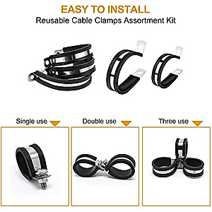 VIGRUE 53pcs Cable Clamps Assortment Kit, 304 Stainless Steel Rubber Cushion Pipe Clamps in 6 Sizes 1/2'' 1'' 1.25'' 1.5'' 1.75'' 2''