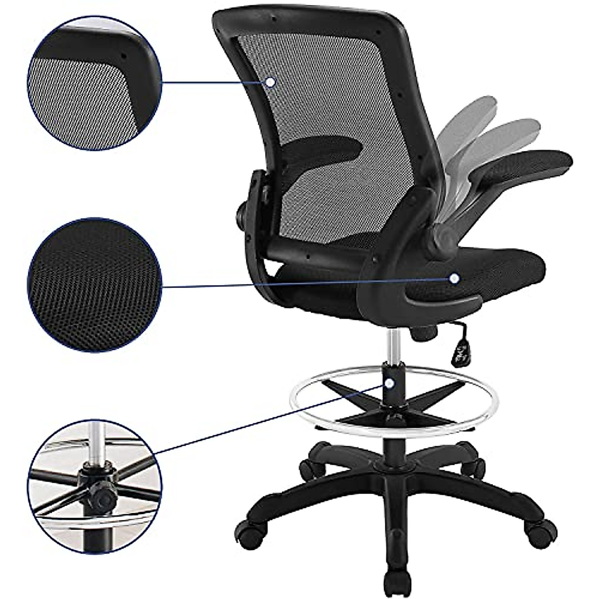 Modway Veer Reception Desk Flip-Up Arm Drafting Chair in Black