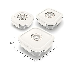 GENIEX Glass Vacuum Food Storage Containers Set - 3pc Square Vacuum Seal Containers for Meal Prep, Fruit Preservation, and Marinades - Easy Clean Food Saver for Vacuum Seal (Sealer Sold Separately)