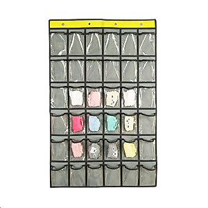NIMES Hanging Closet Underwear Sock Jewelry Storage Over The Door Classroom Cell Phone Calculator Organizer 36 Clear Pockets (GREY)