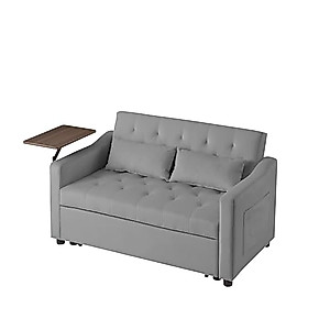 Eafurn 3 in 1 Convertible Sleeper Sofa Bed, Velvet Pull Out Couch Bed with Adjustable Backrest, Rotatable Side Table & 2 Side Pockets, Futon Loveseat Lounge Sofá for Living Room Apartment Office