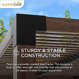 Sunjoy Outdoor Pergola 10 x 12 ft. Steel Frame Pergolas with Nature Wood Grain Finish for Patio, Garden and Backyard Activities by SummerCove